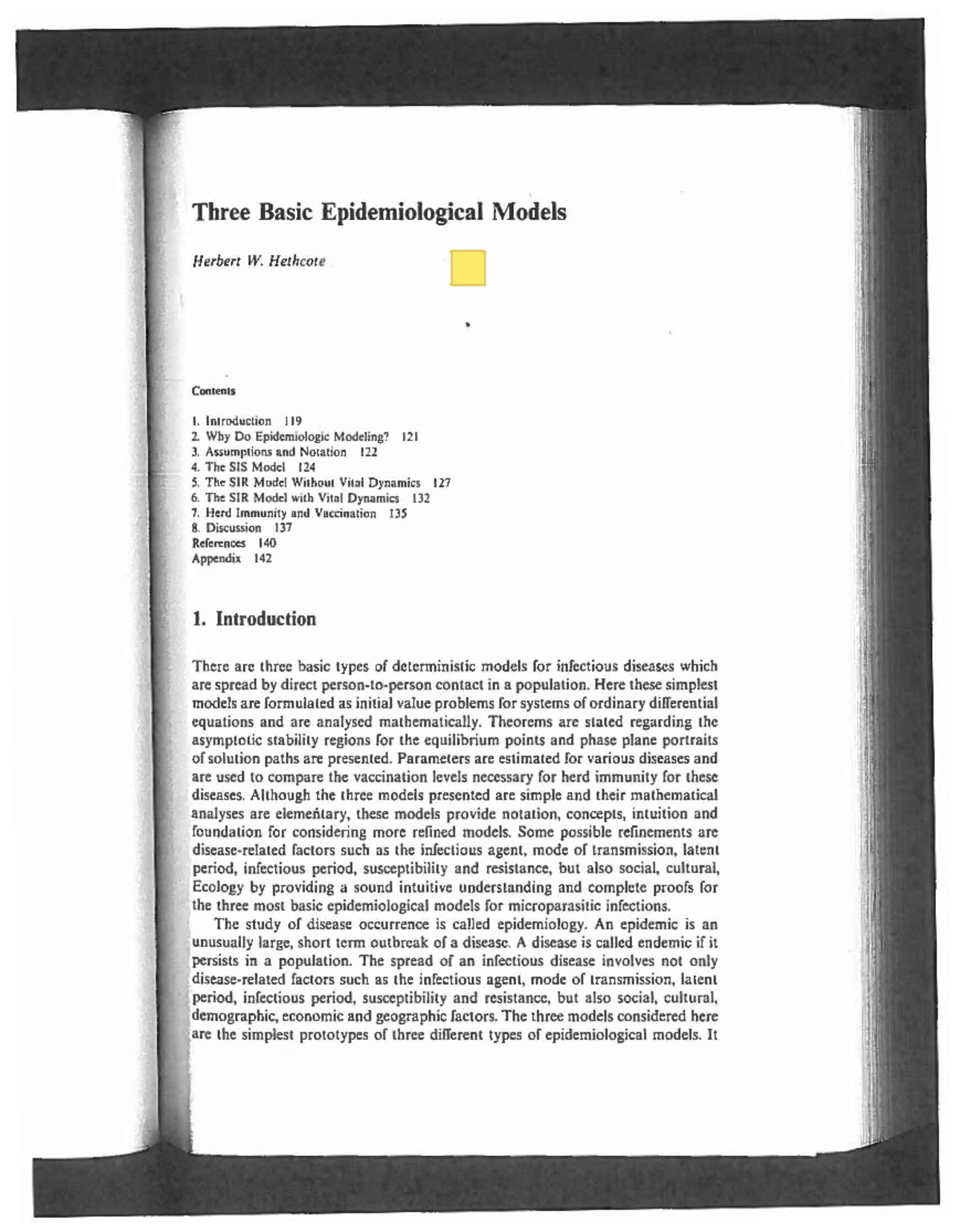 Hethcote 1989Three Basic Models - Three Basic EpidemiologicalModels ...