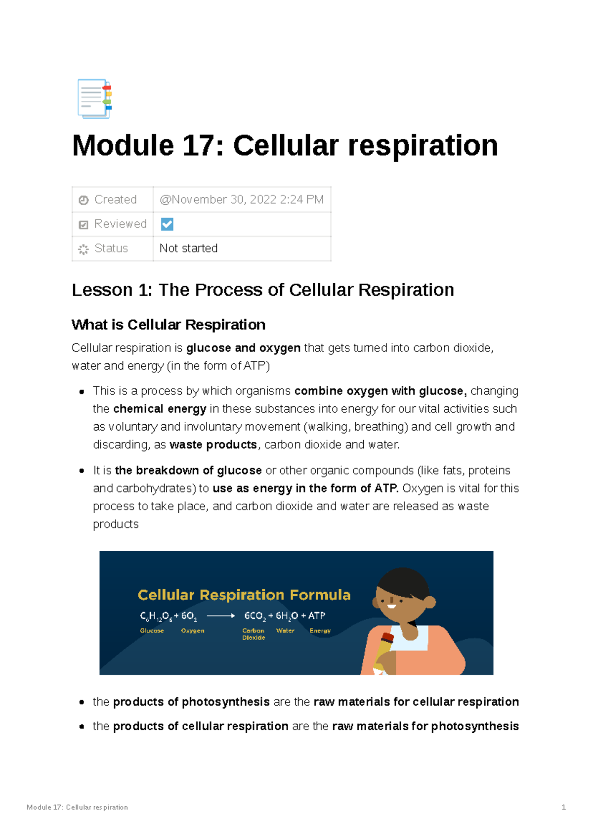Cellular respiration - 📑 Module 17: Cellular respiration Created ...