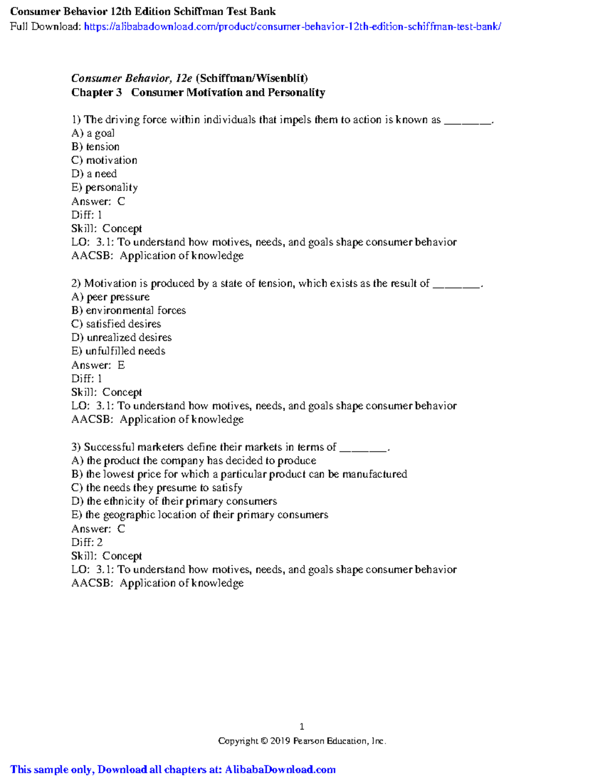 Consumer behavior 12th edition schiffman test bank 191229051808 - 1 ...