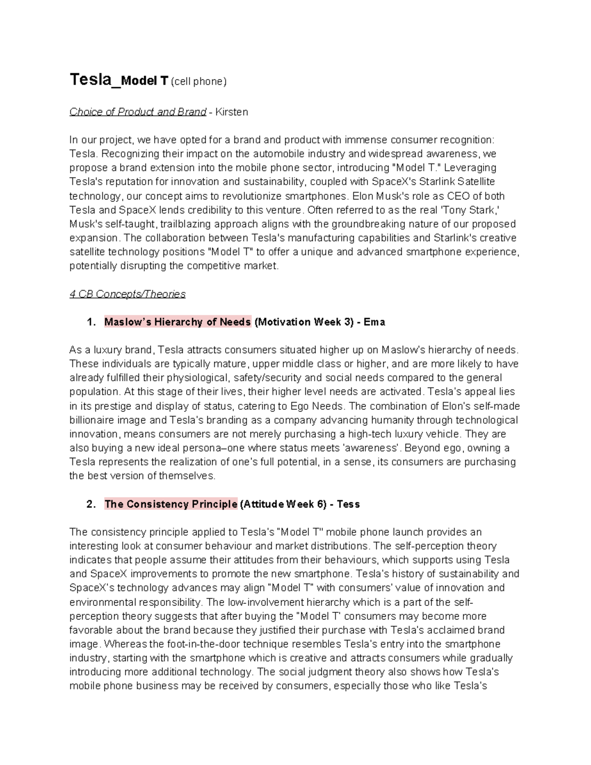 Progress Report - Tesla - Tesla_Model T (cell phone) Choice of Product ...