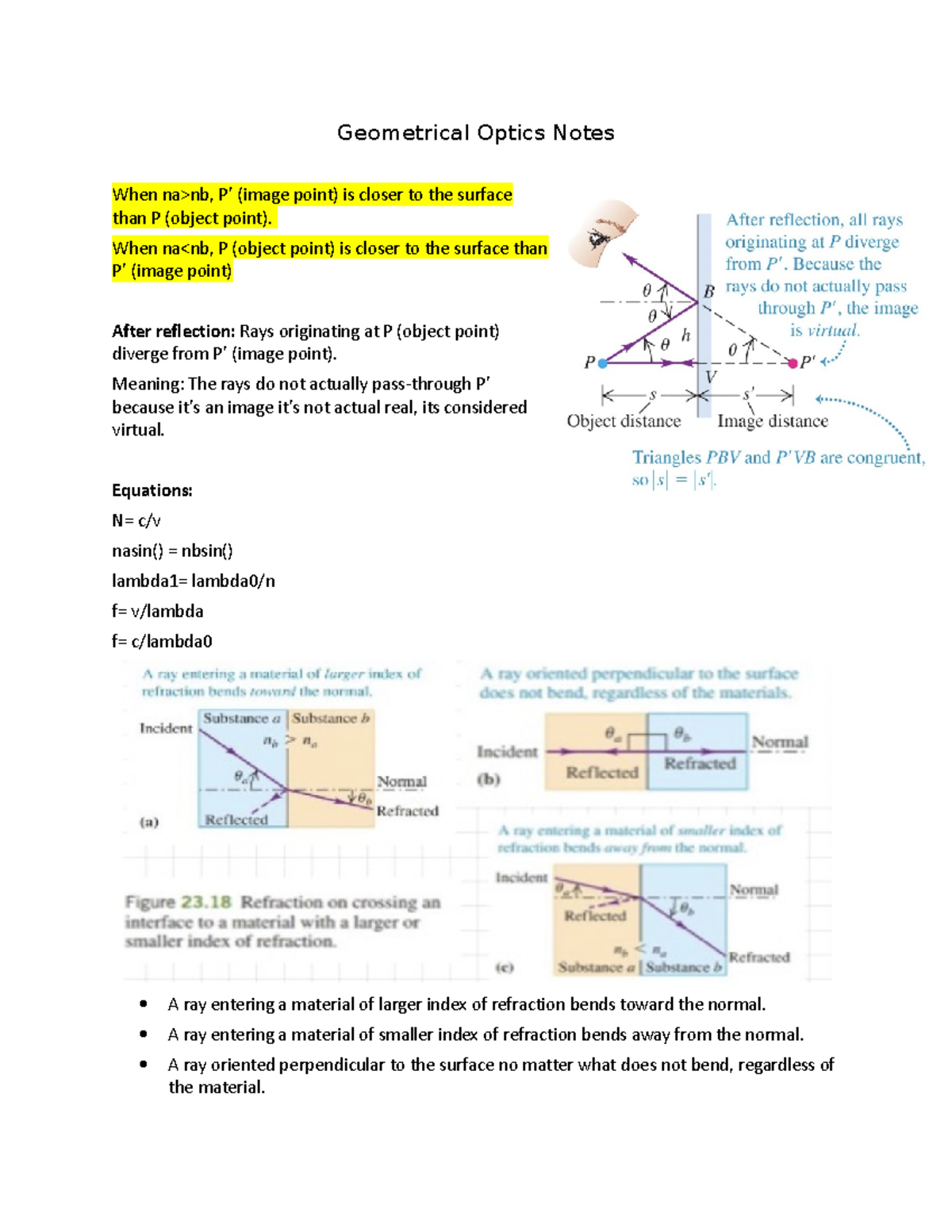 Geometrical Optics Notes - When na