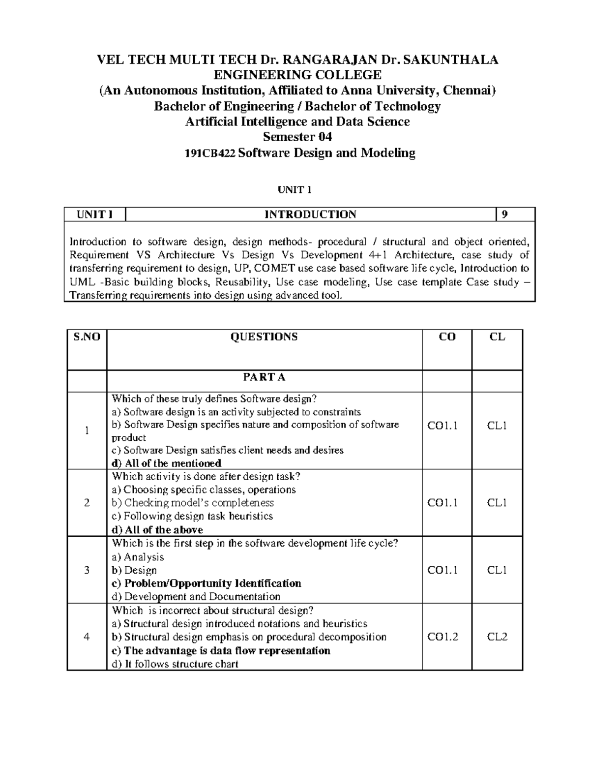 SDM QB Final 01042024 - Question Bank - UNIT 1 UNIT I INTRODUCTION 9 Introduction to software ...