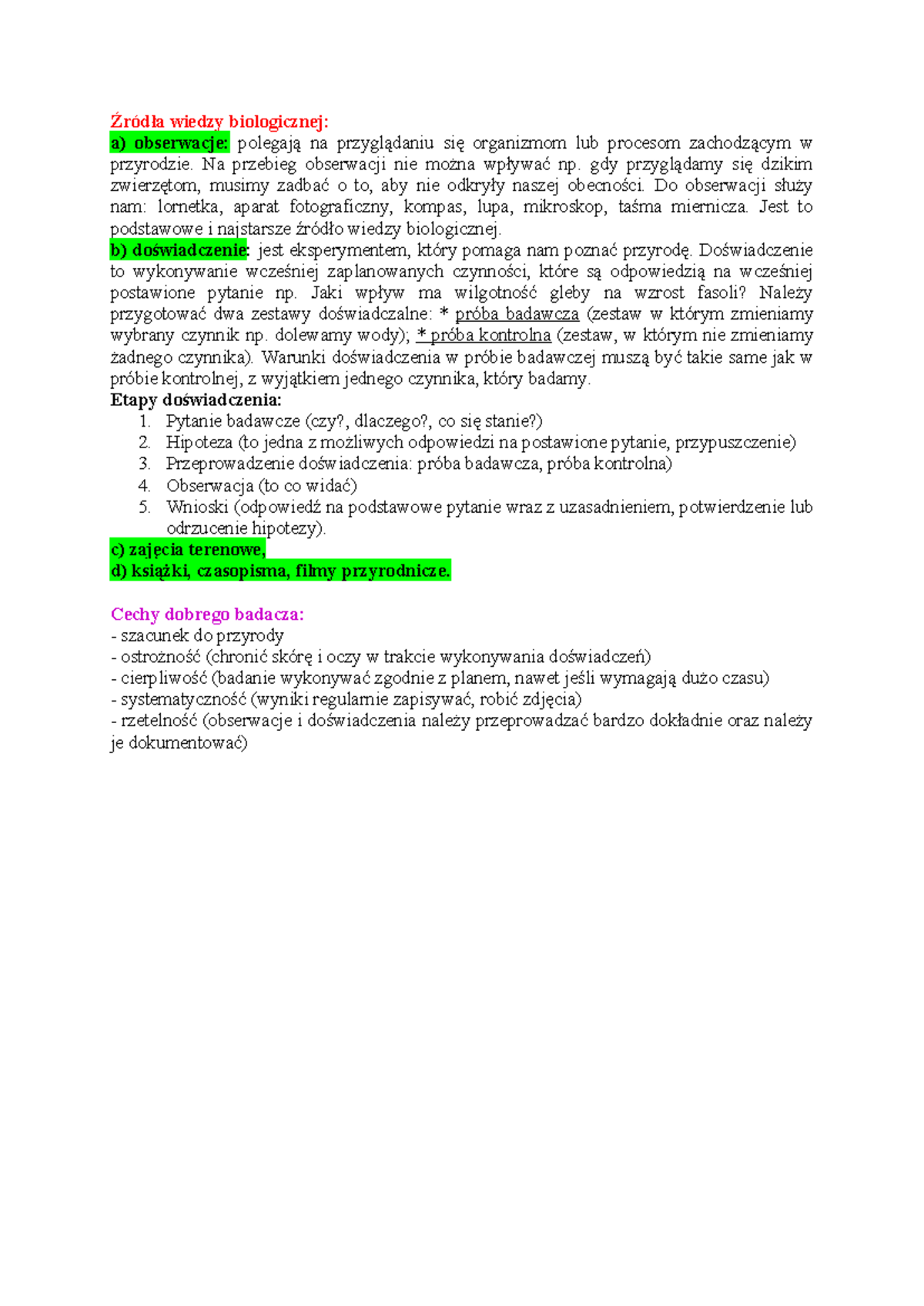 Jak poznawać biologię - notatka protisty - Źródła wiedzy biologicznej ...