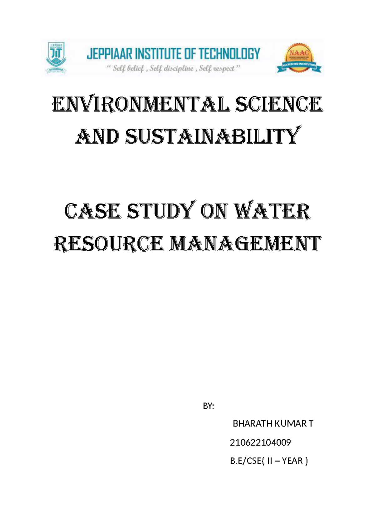 ESS CASE Study - kbkhb - EnvironmEntal sciEncE and sustainability casE study on watEr rEsourcE ...