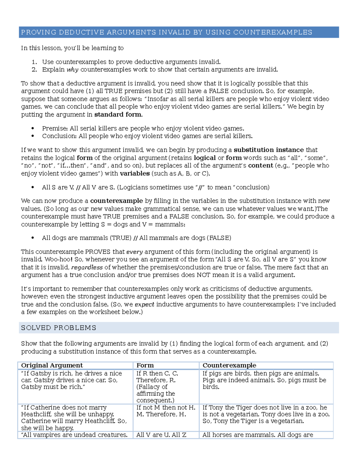 Logic A5 Counterexamples (1-5) - PROVING DEDUCTIVE ARGUMENTS INVALID BY USING COUNTEREXAMPLES In ...
