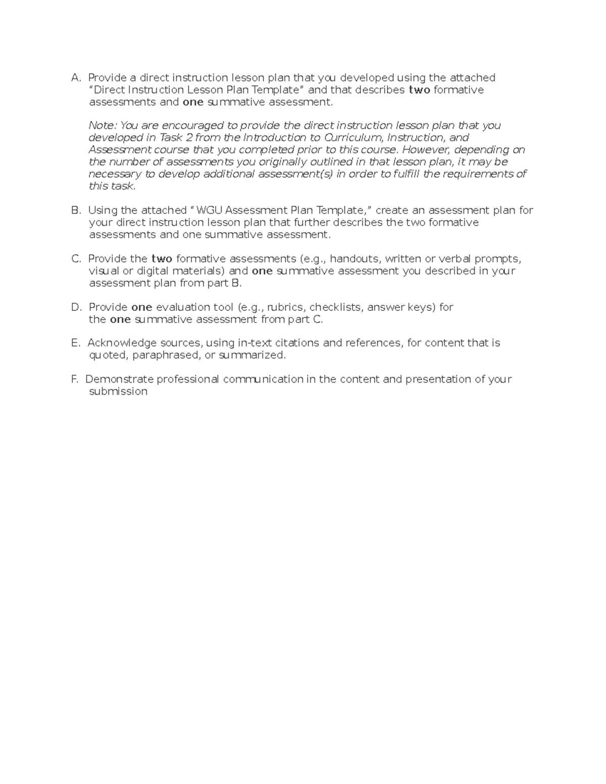 D172 Task 1 Assessment Planning - A. Provide a direct instruction ...