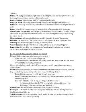 POSC 100 Exam 1 - Midterm 1 Study Guide - CHAPTER 1 Core Values: (pg 9 ...