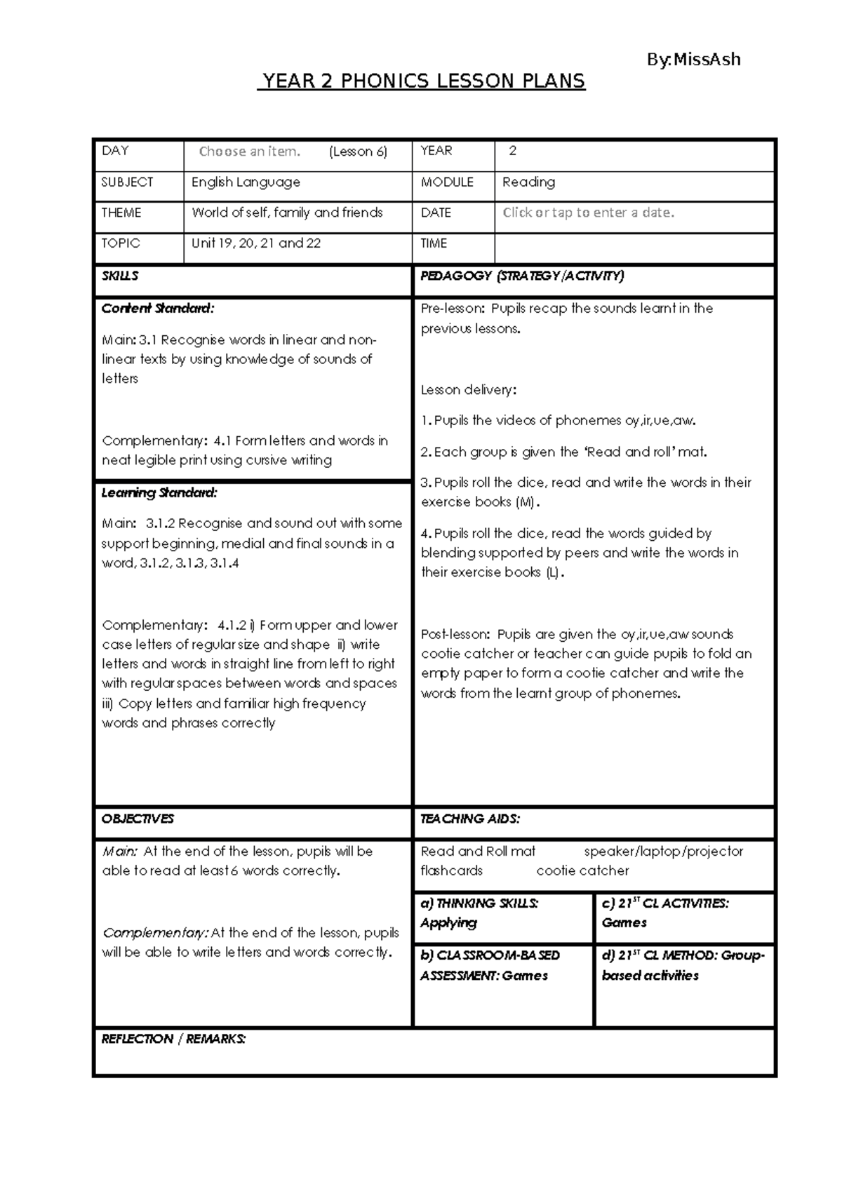 L6-L11 (Y2 Phonics Editable) - YEAR 2 PHONICS LESSON PLANS DAY Choose ...