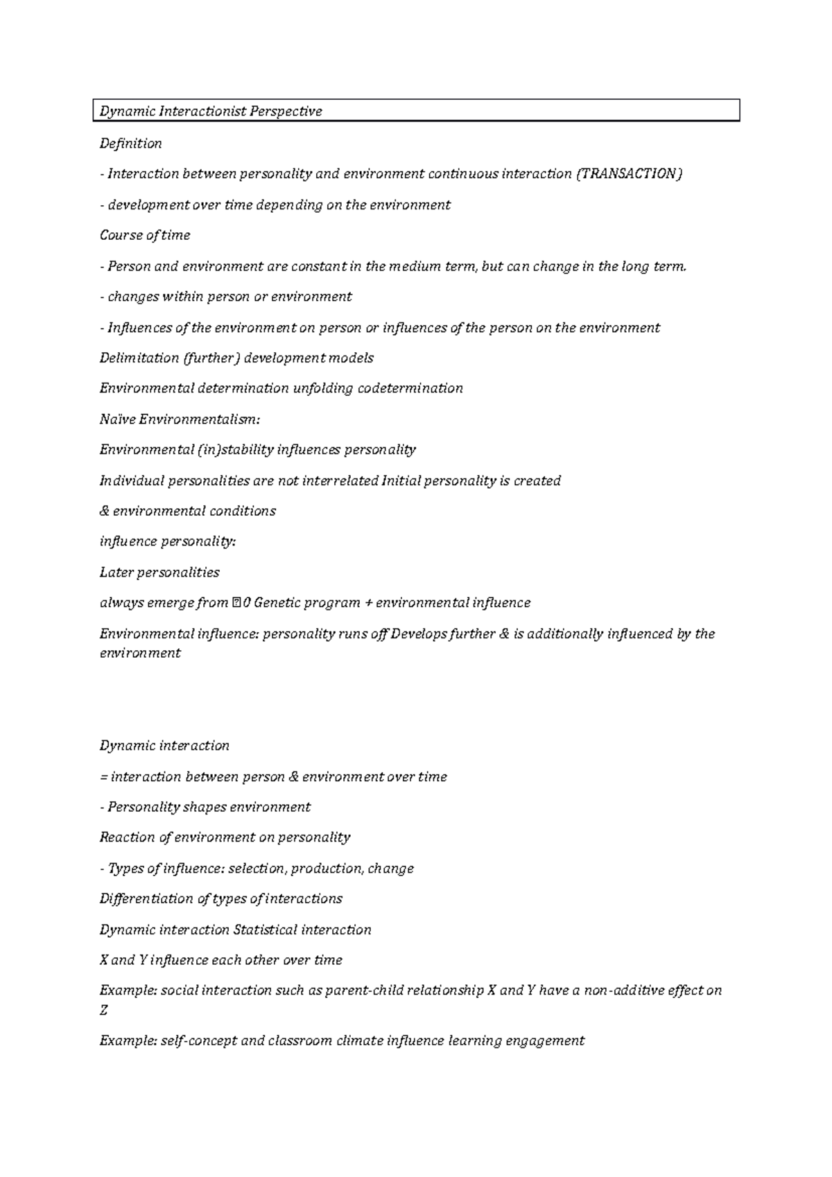 Dynamic Interactionist Perspective - Dynamic Interactionist Perspective ...
