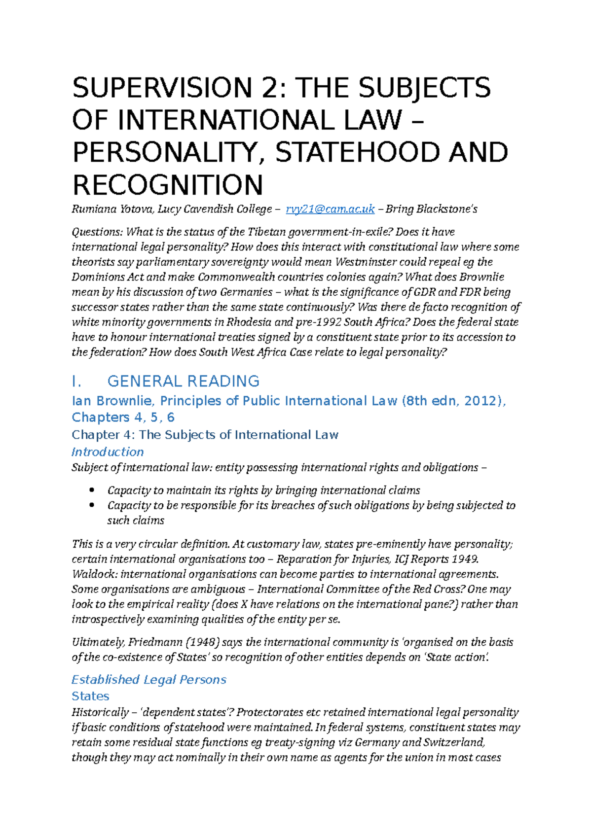Supervision 2 Legal Personality Notes - SUPERVISION 2: THE SUBJECTS OF ...