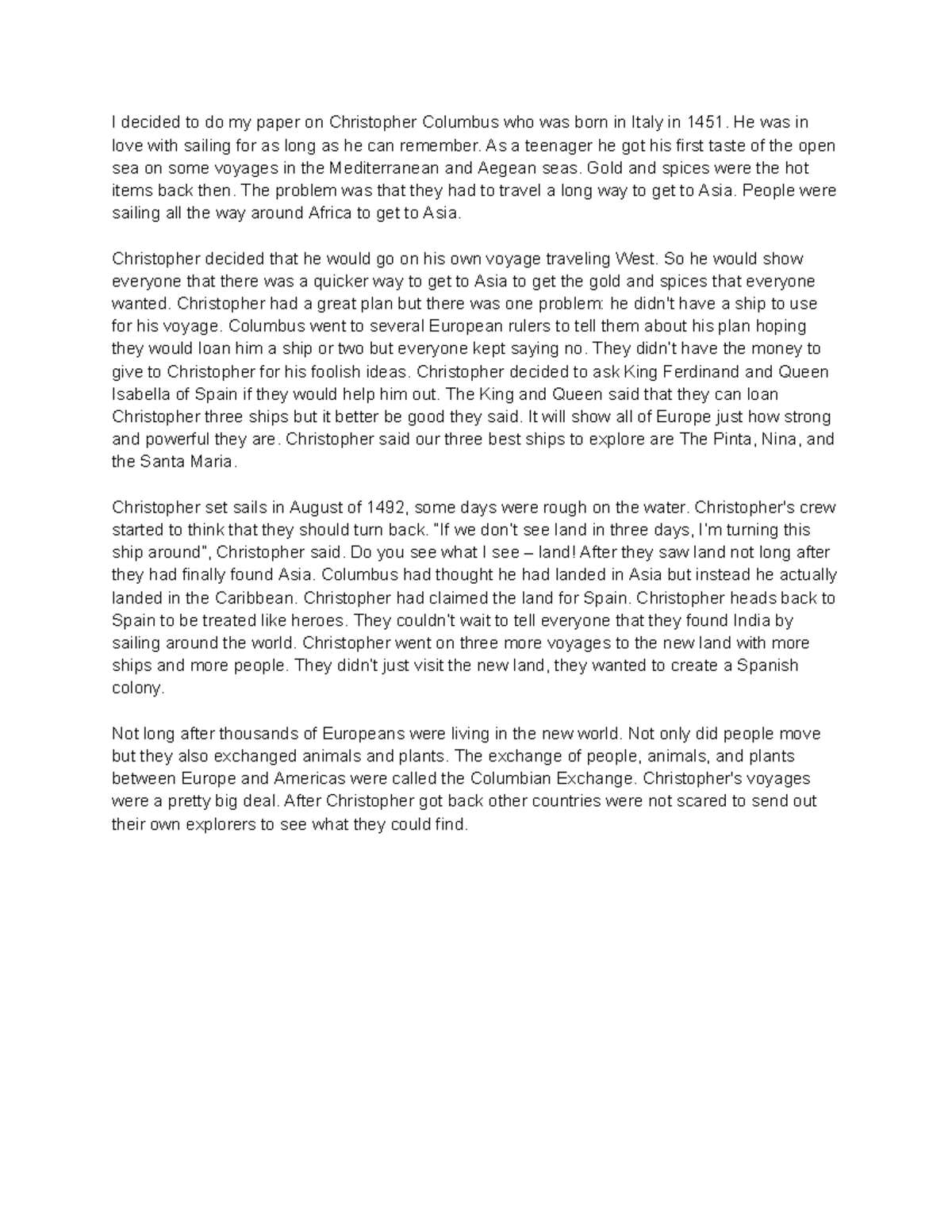 History of Initiation of Columbian Exchange Endeavor of Christopher ...