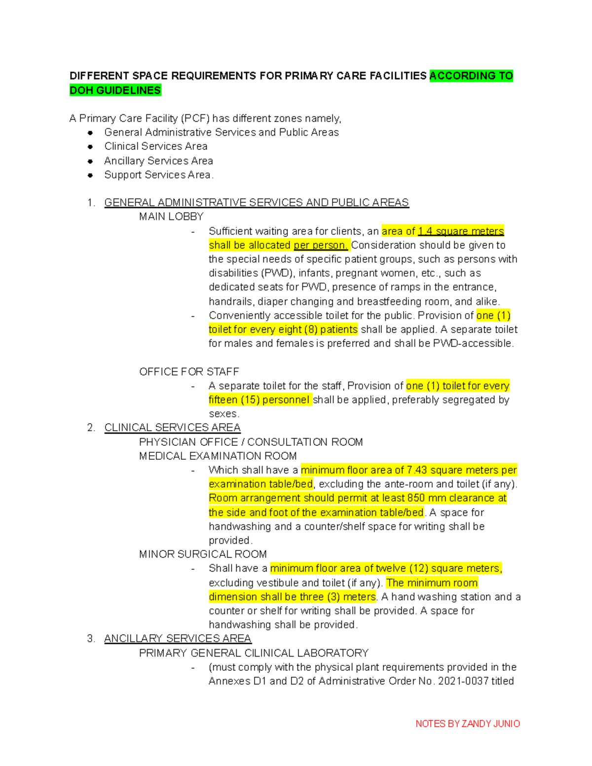 Different Requirements FOR Primary CARE Facilities According TO DOH ...