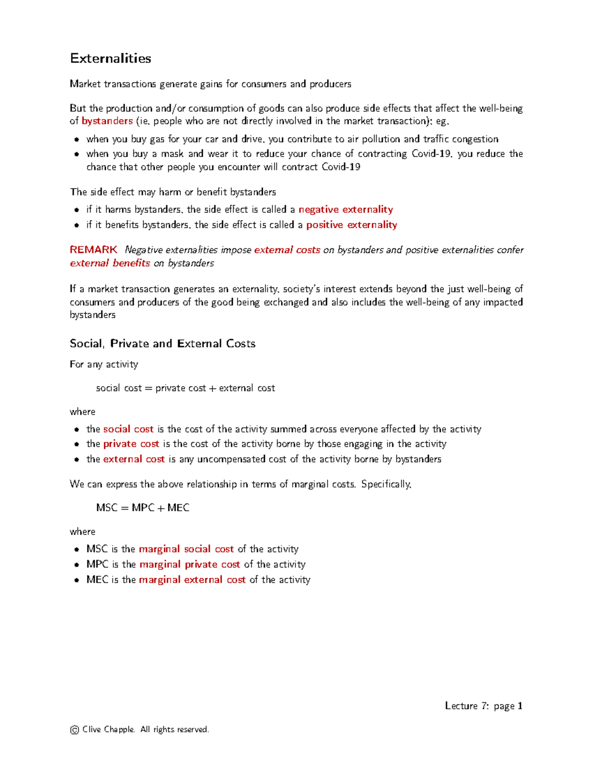 Externalities - notes - Externalities Market transactions generate ...