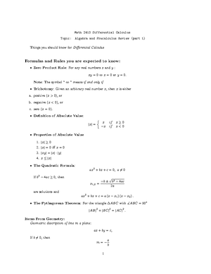 Calc 1 - Summary Differential Calculus - MATH 2413 - Studocu