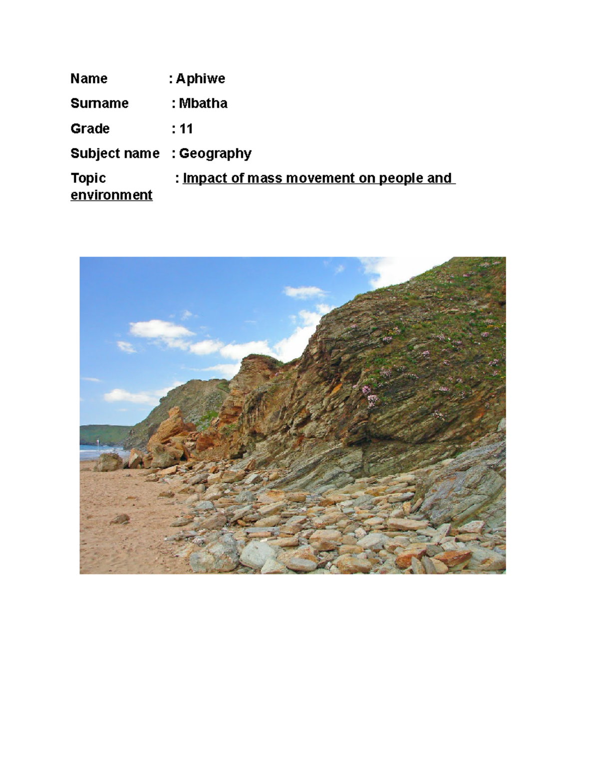 Document 1 aphiwe - no description - Name : Aphiwe Surname : Mbatha ...
