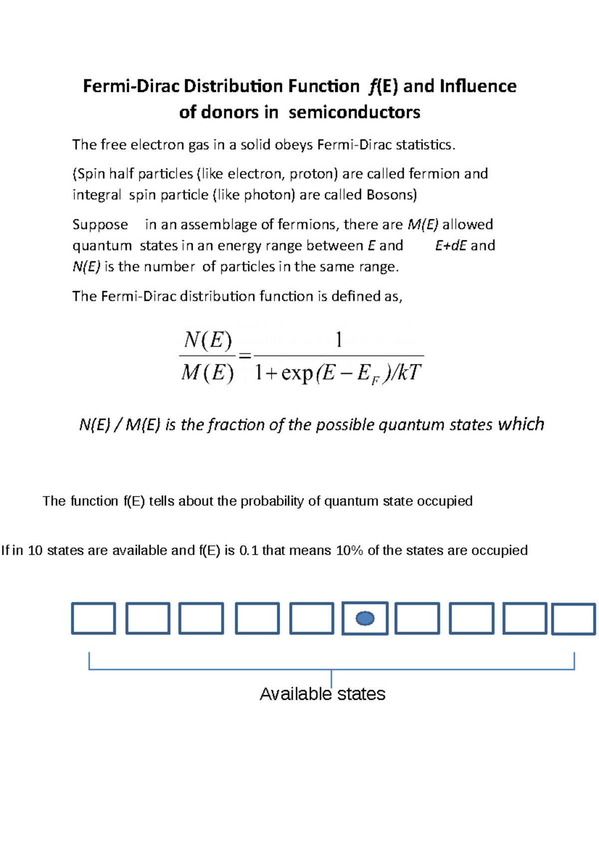 Semiconductor 5 - Fermi-Dirac Distribution Function f(E) and Influence of donors in ...