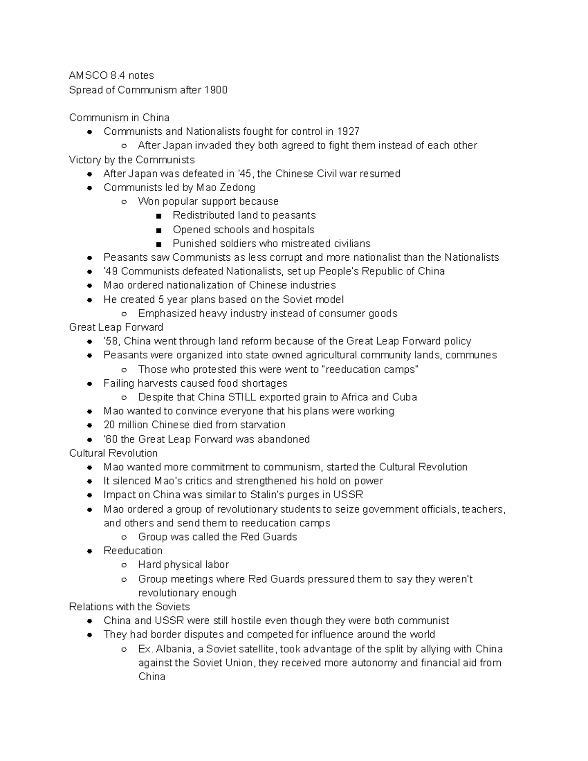 AMSCO 8.4 notes - AMSCO 8 notes Spread of Communism after 1900 ...