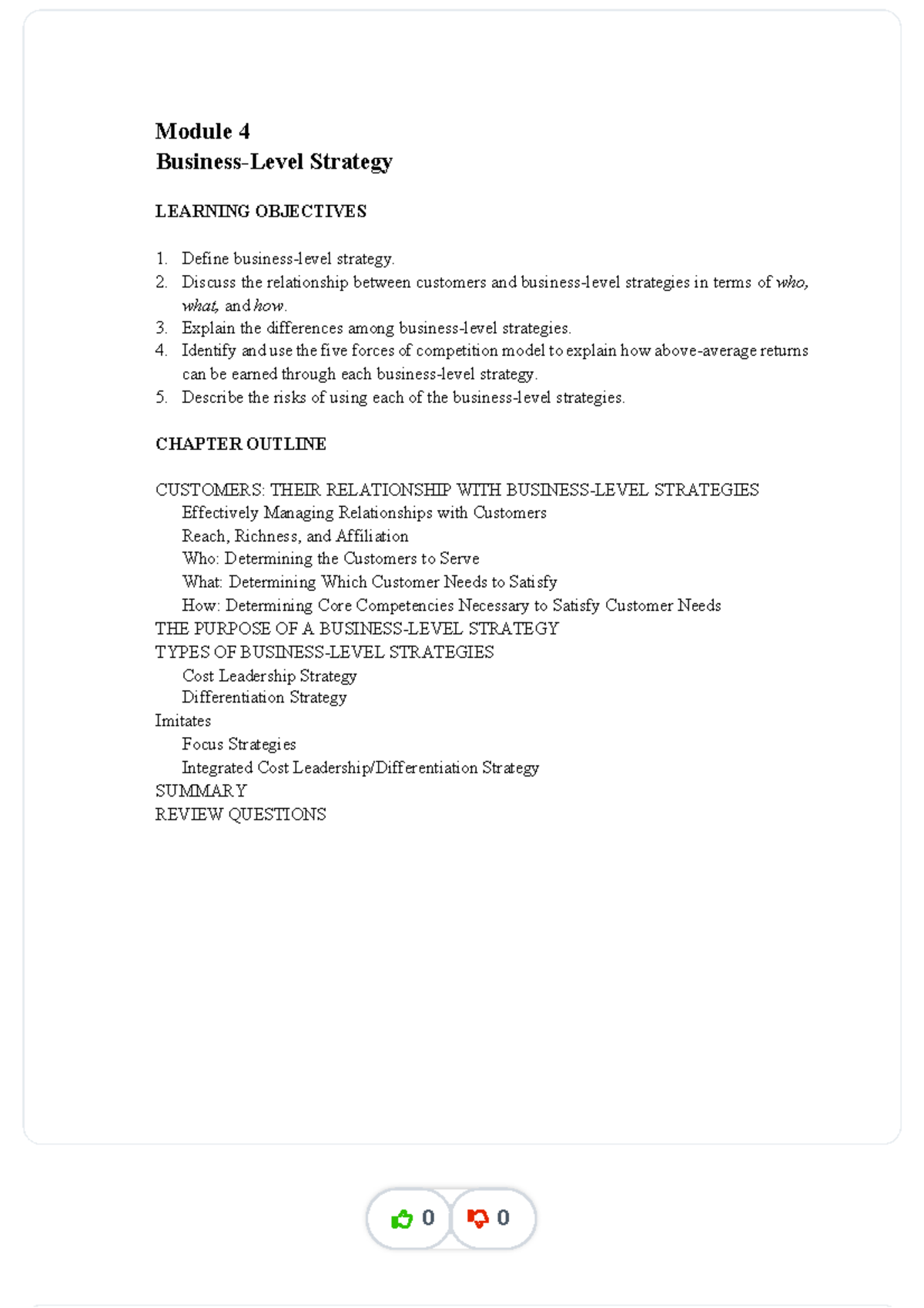 Chapter 4 Business Level Strategy - Module 4 Business-Level Strategy ...