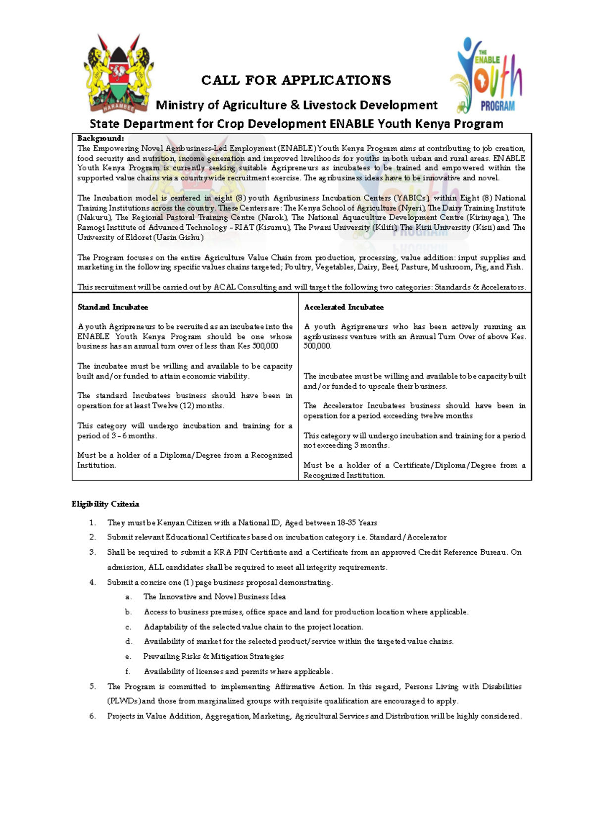 CALL FOR Applications Eligibility Criteria and Application FORM - CALL ...