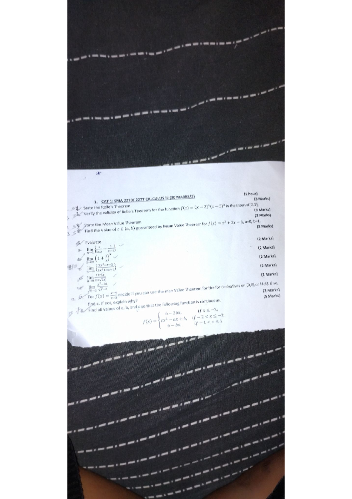 Cat 1 calculus 3 - Bsc. mathematics and computer science - Studocu