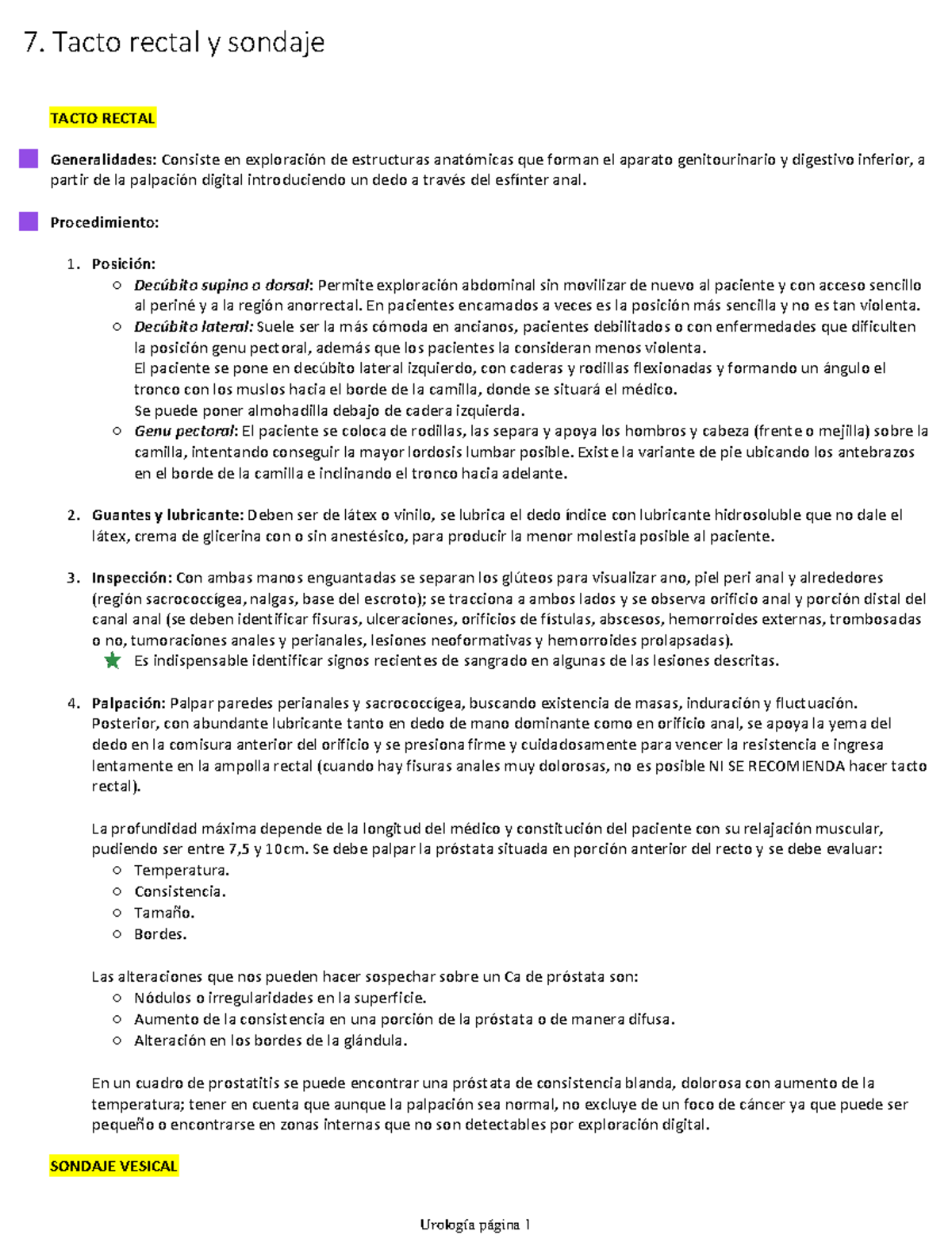 7. Tacto rectal y sondaje - TACTO RECTAL Generalidades: Consiste en ...