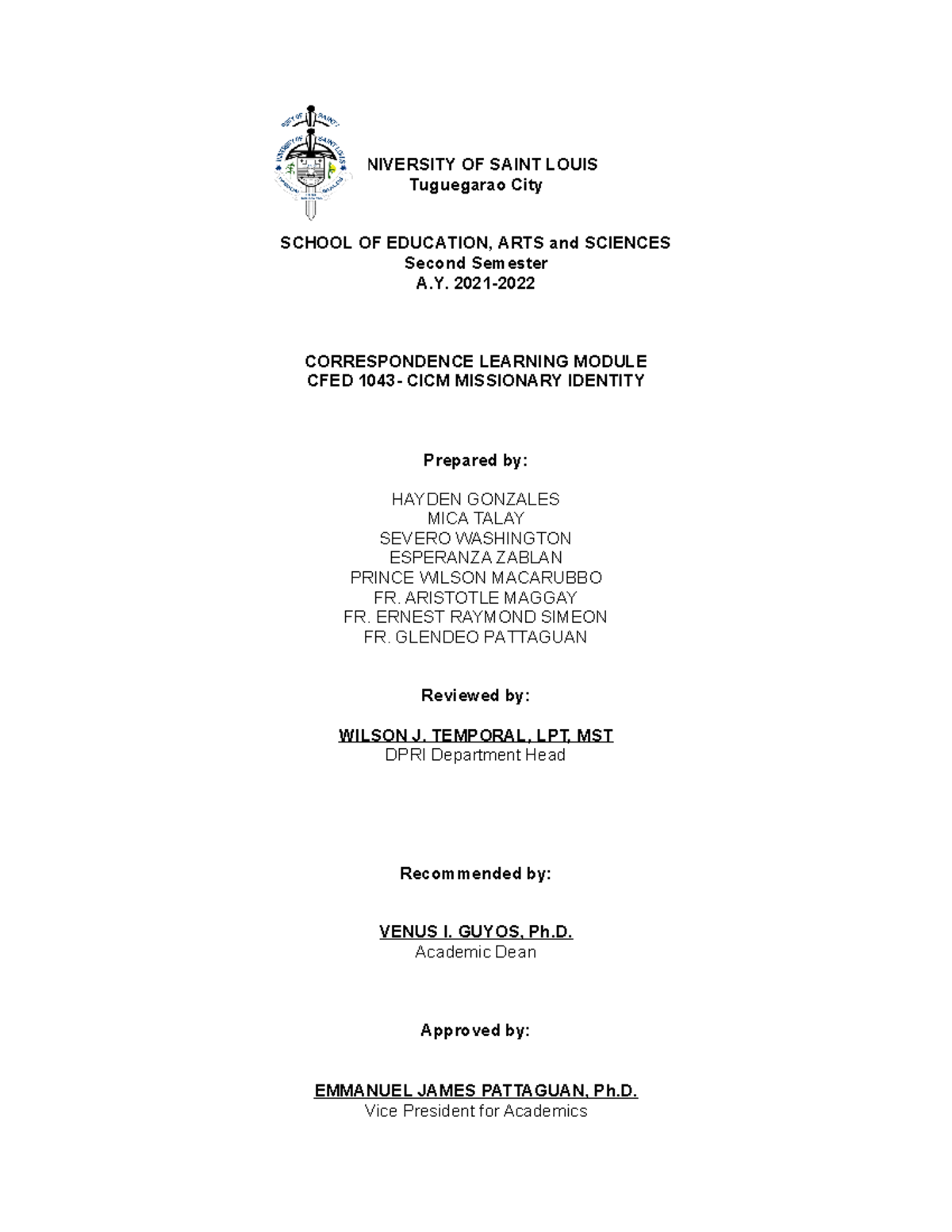 CFED 1043 WEEK 11 - hghghb - UNIVERSITY OF SAINT LOUIS Tuguegarao City ...