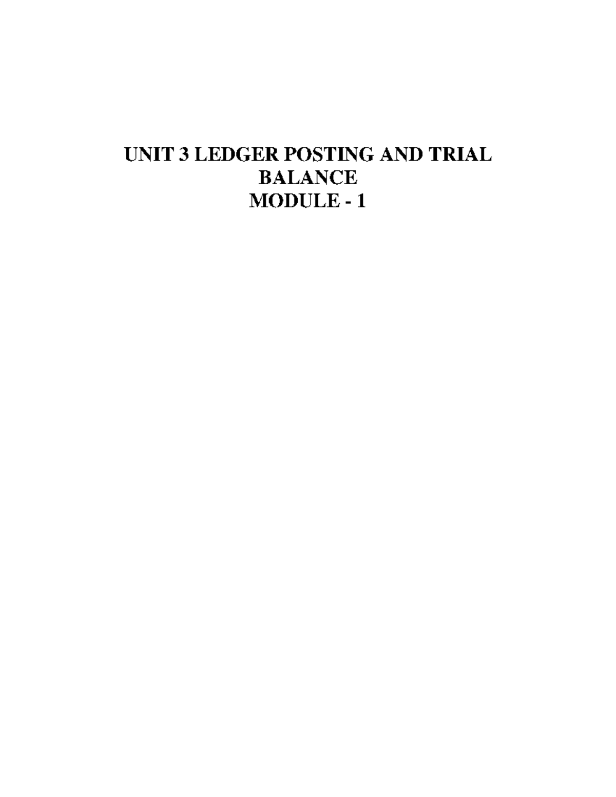 Ledger posting and trial balance - UNIT 3 LEDGER POSTING AND TRIAL ...