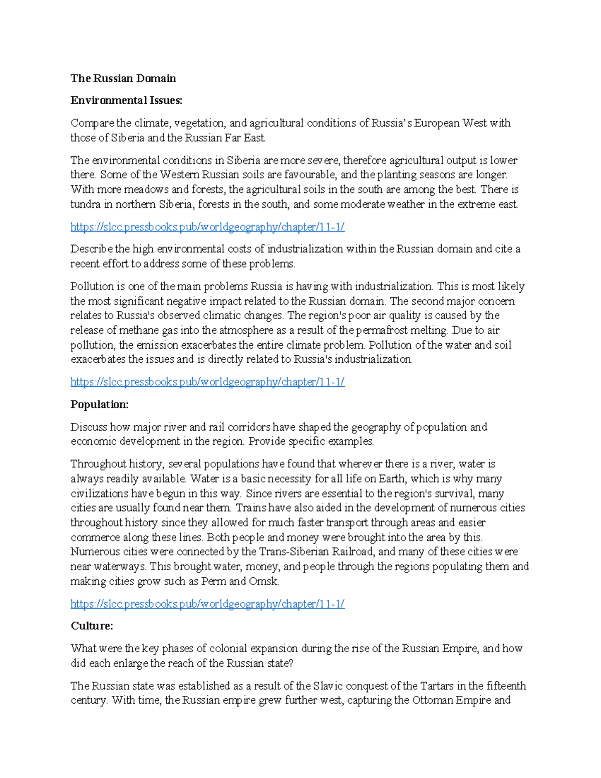 Russian Domain Assignment - The Russian Domain Environmental Issues ...