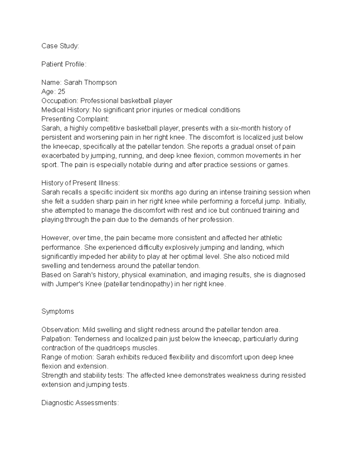 history taking sample - Case Study: Patient Profile: Name: Sarah ...