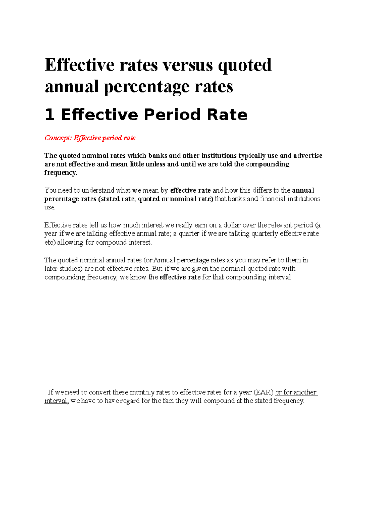 Effective rates versus quoted annual percentage rates - Effective rates ...