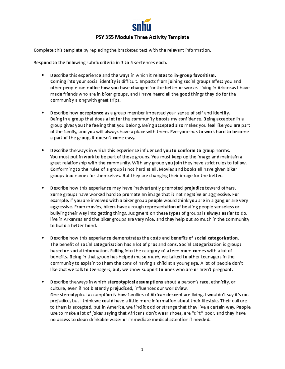 3-2 Activty - n/a - PSY 355 Module Three Activity Template Complete ...