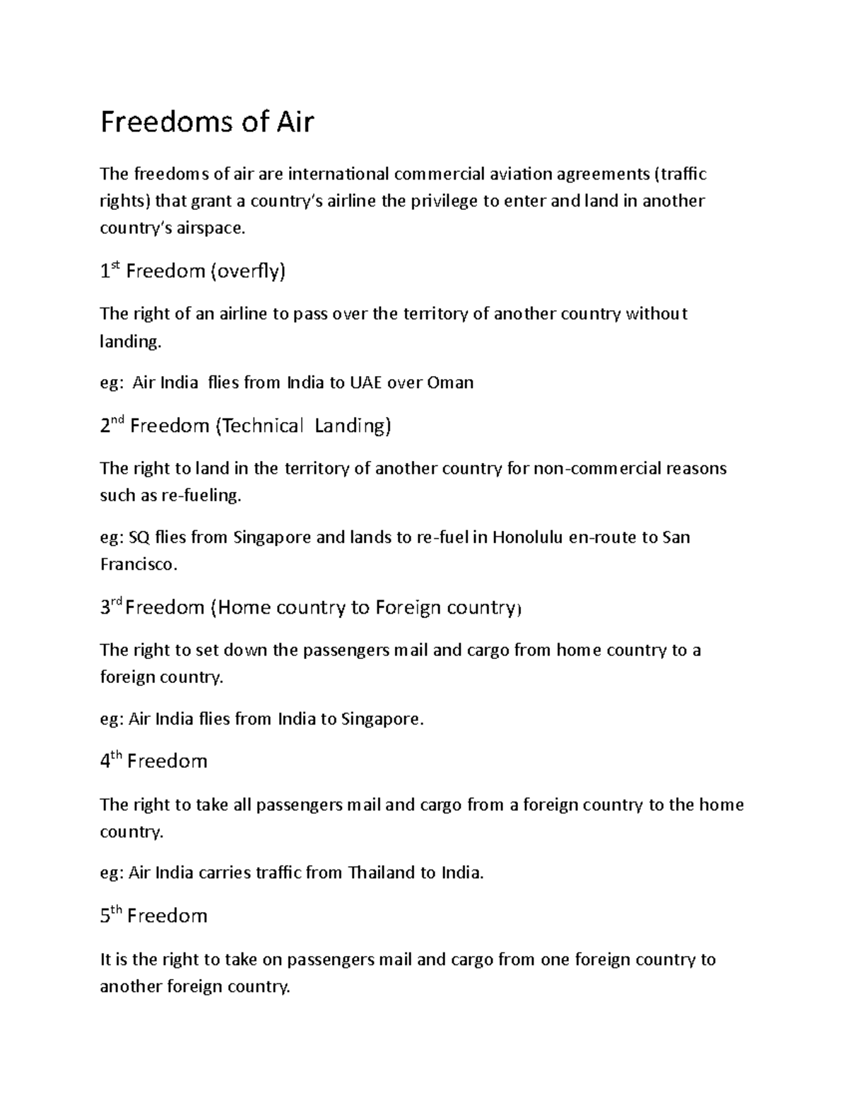 Freedoms of Air - Freedoms of Air The freedoms of air are international ...