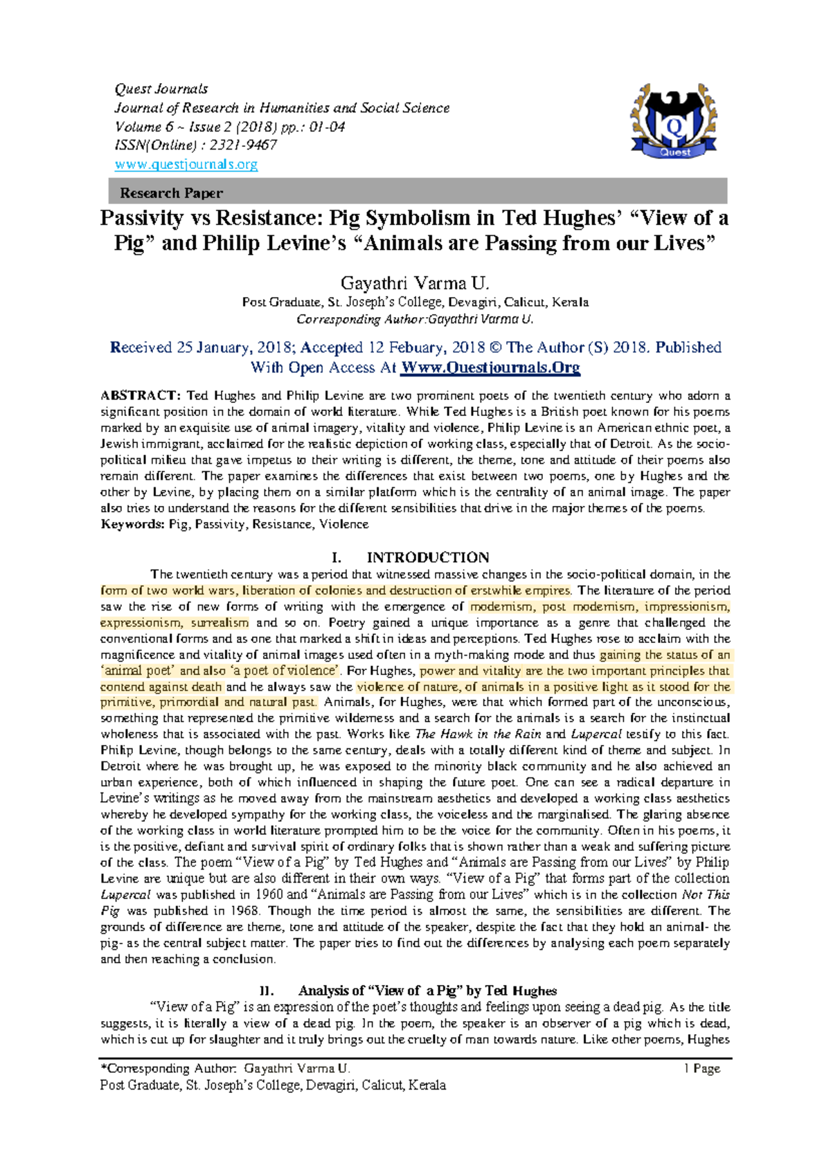 View of a pig analysis (Hughes) - Quest Journals Journal of Research in ...