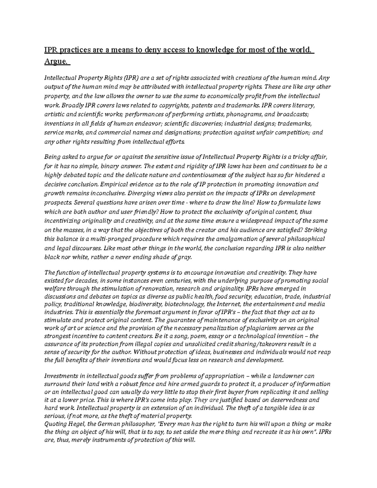 IPR Group 1 - Essay on Intellectual Property Rights in India - IPR ...