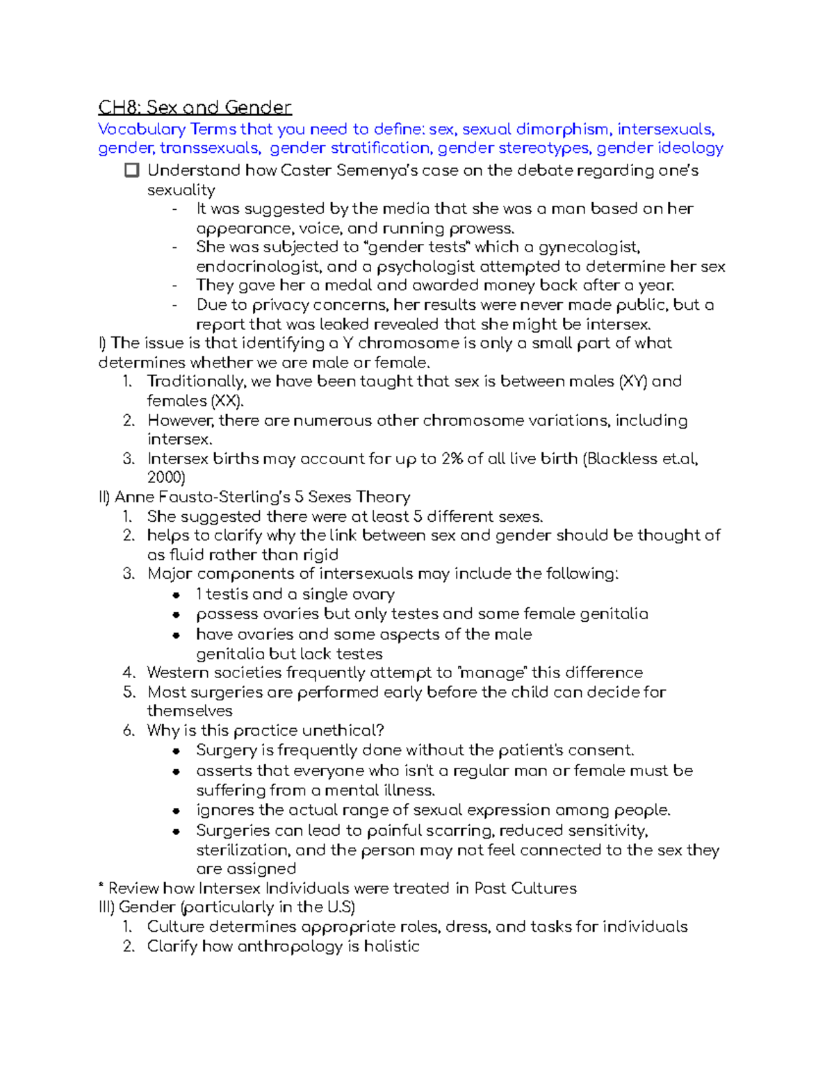 Study Guide Cultural Anthropology - CH8: Sex and Gender Vocabulary ...