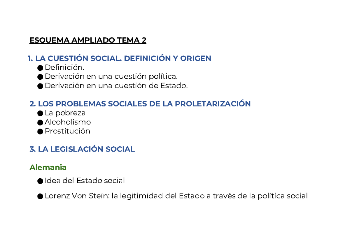 Esquema tema 2 La cuestión social y su respuesta hasta 1914 - ESQUEMA AMPLIADO TEMA 2 1. LA ...