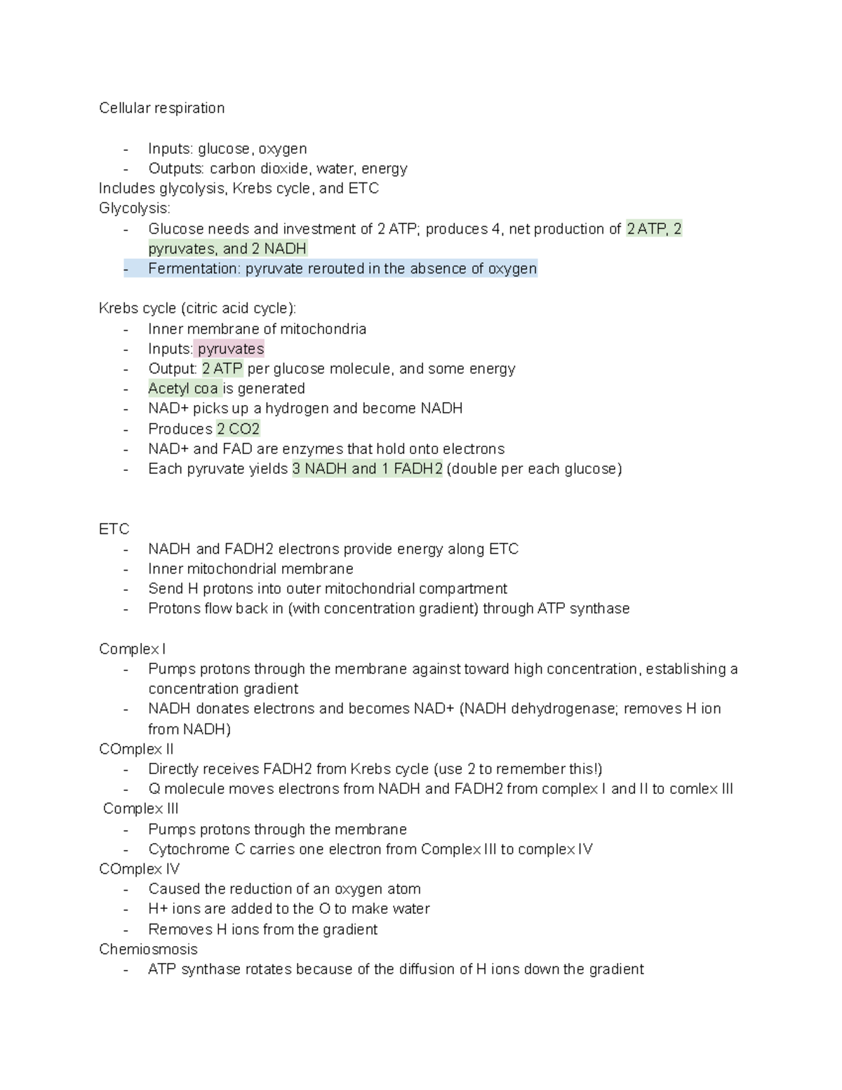 Cellular respiration and photosynthesis - Cellular respiration Inputs ...