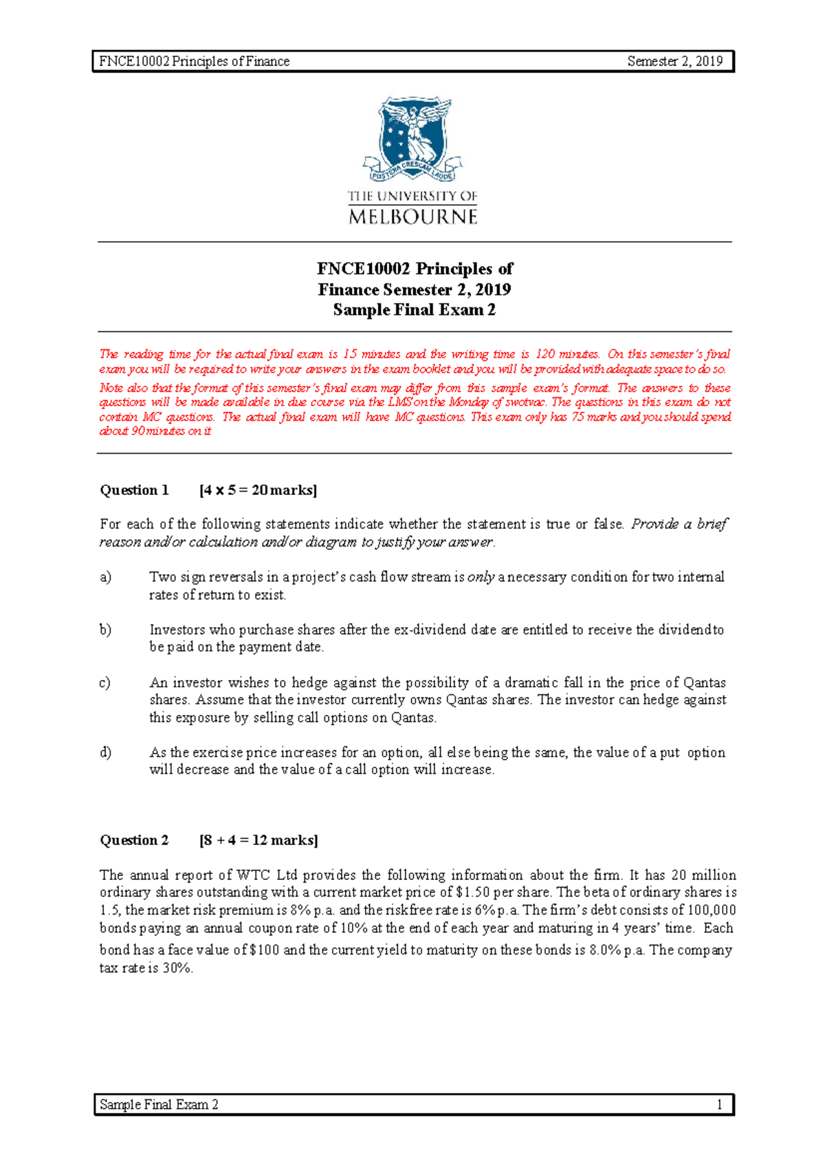 FINAL EXAM 2 7 November 2019, questions - Warning: TT: undefined ...