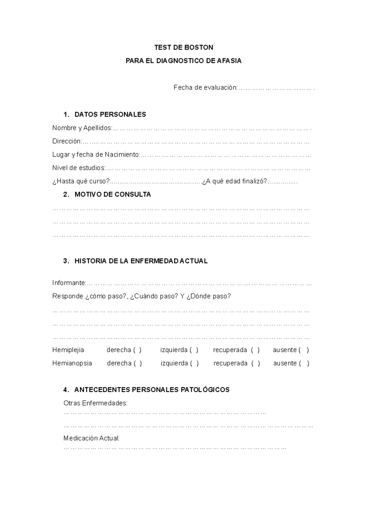 TEST DE Boston 1 - PRUEBA PARA LA DETECCIÓN DE AFASIAS - TEST DE BOSTON ...