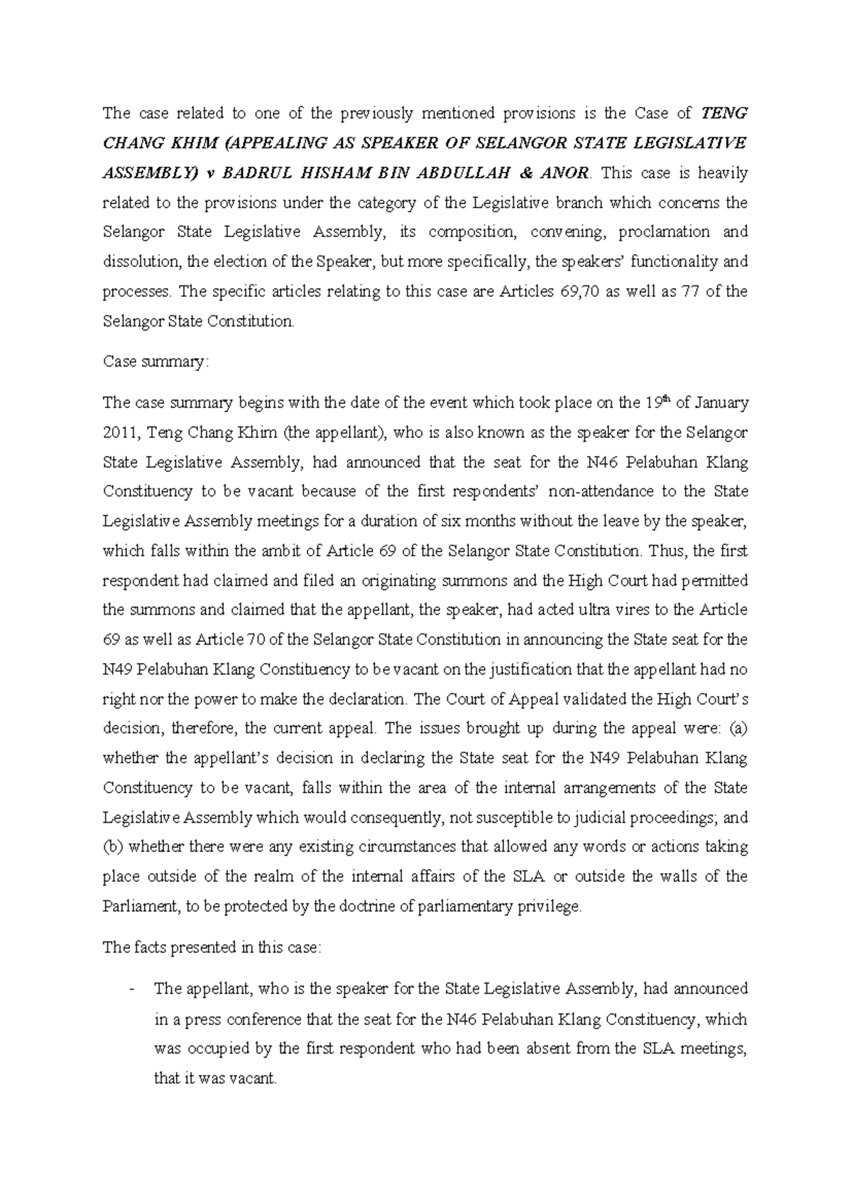 MLS Assignment - Work - The case related to one of the previously ...