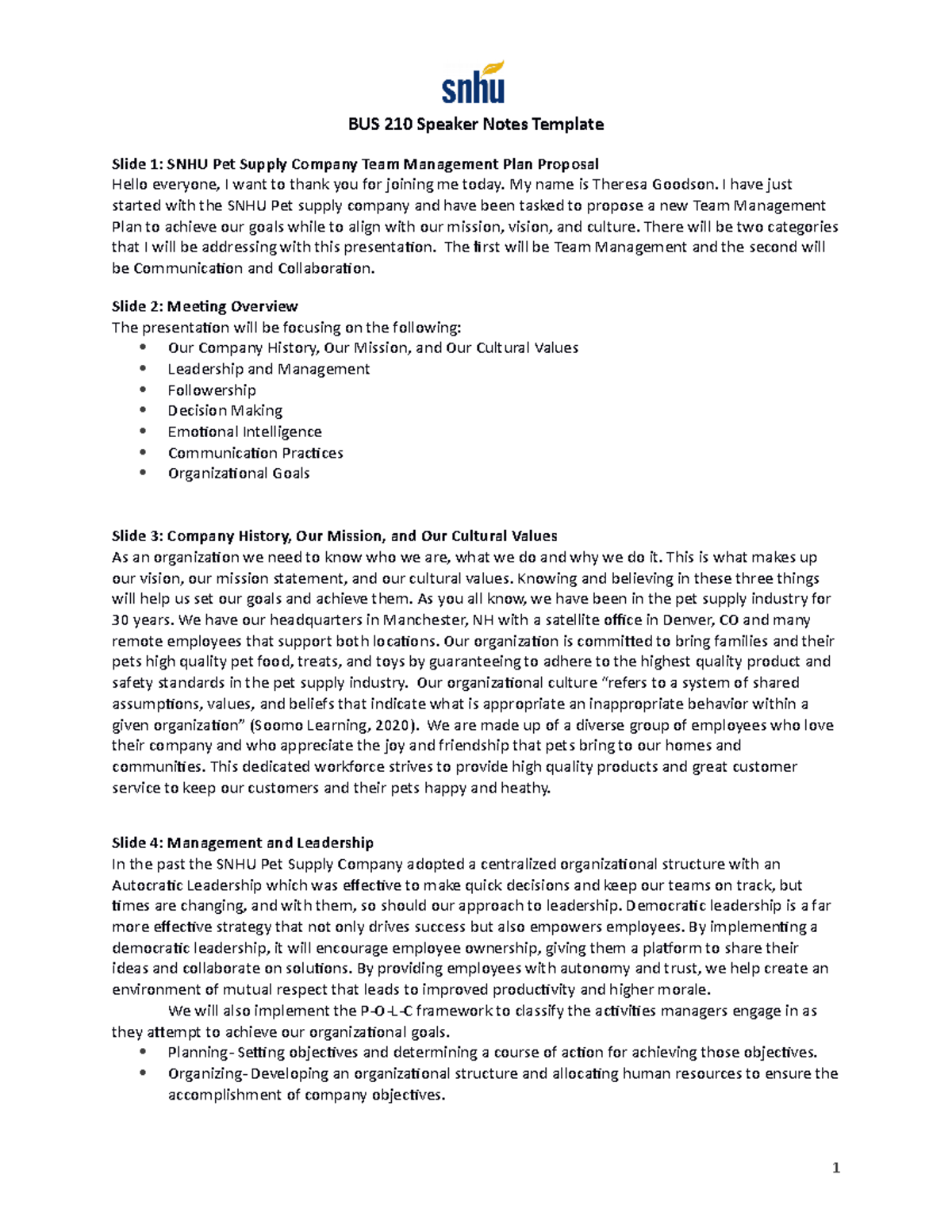 7-3 Project One Organizational Evaluation Proposal Speaker Notes - BUS ...