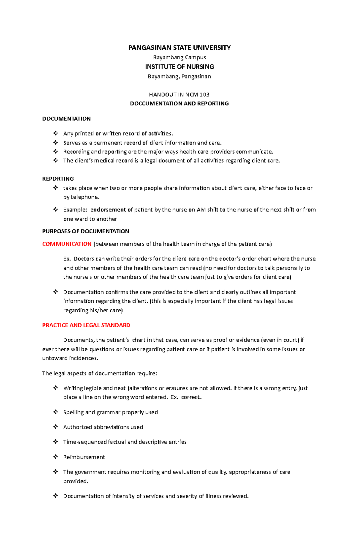 Handouts in Documentation and Reporting - PANGASINAN STATE UNIVERSITY ...