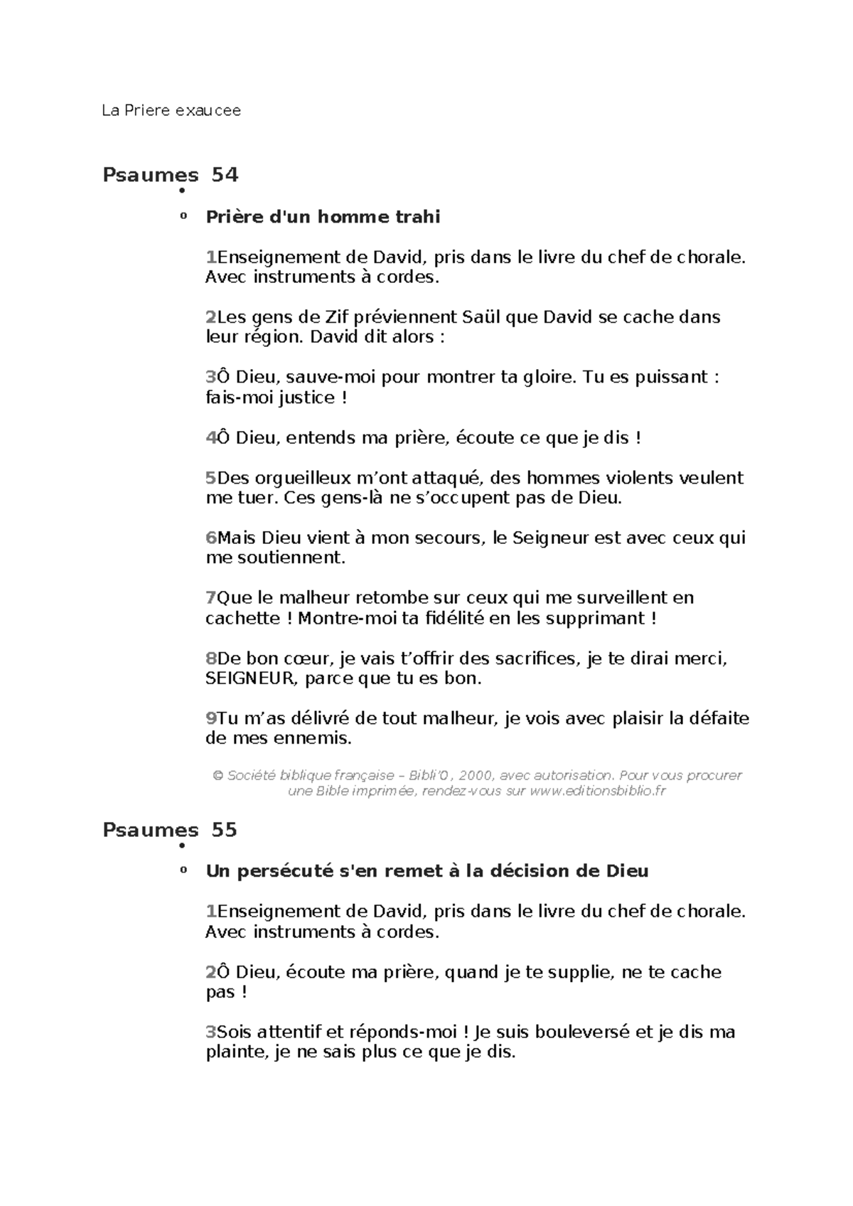 La priere exaucee - recherche - La Priere exaucee Psaumes 54 o Prière d ...