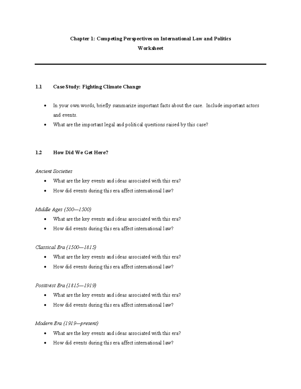 Ch 1 Worksheet - Chapter 1: Competing Perspectives on International Law ...