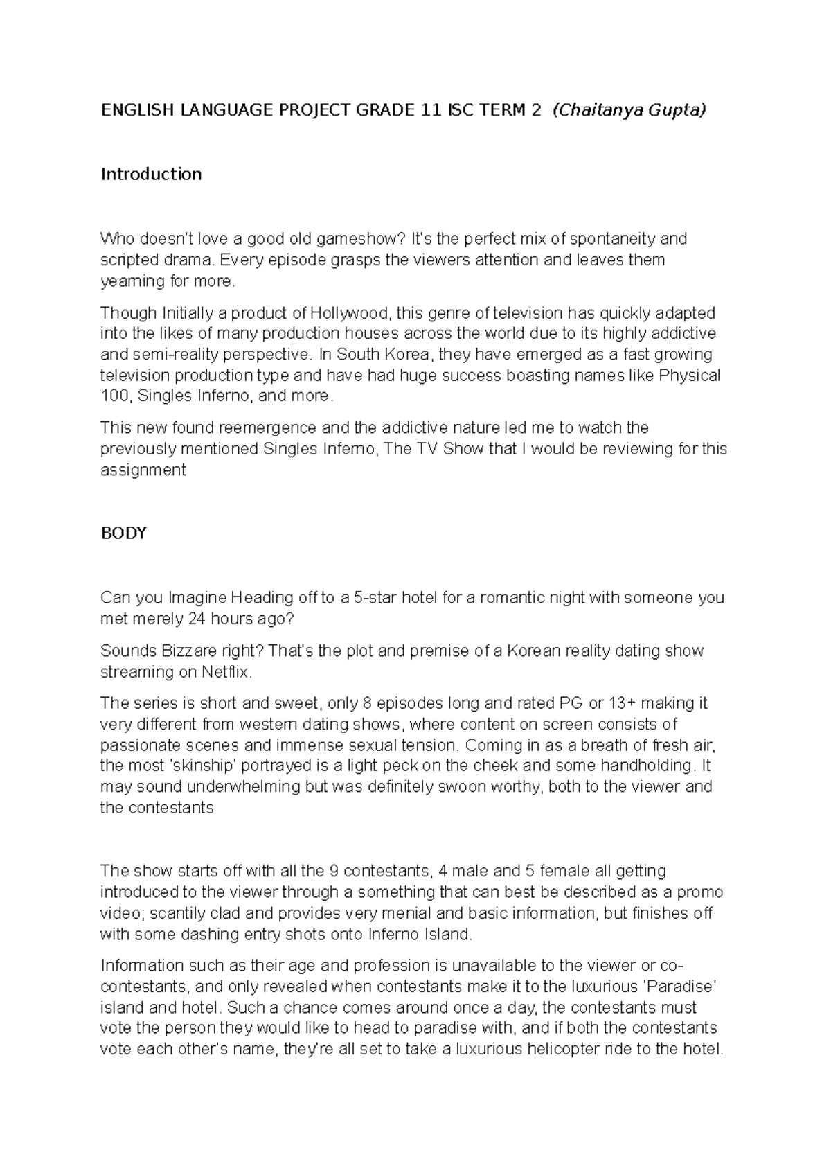 English Language Project Grade 11 ISC TERM 2 - ENGLISH LANGUAGE PROJECT ...