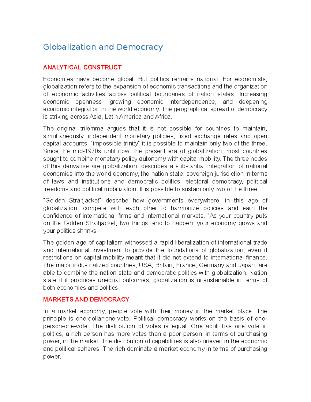 Globalization and Democracy - Globalization and have become global. But ...