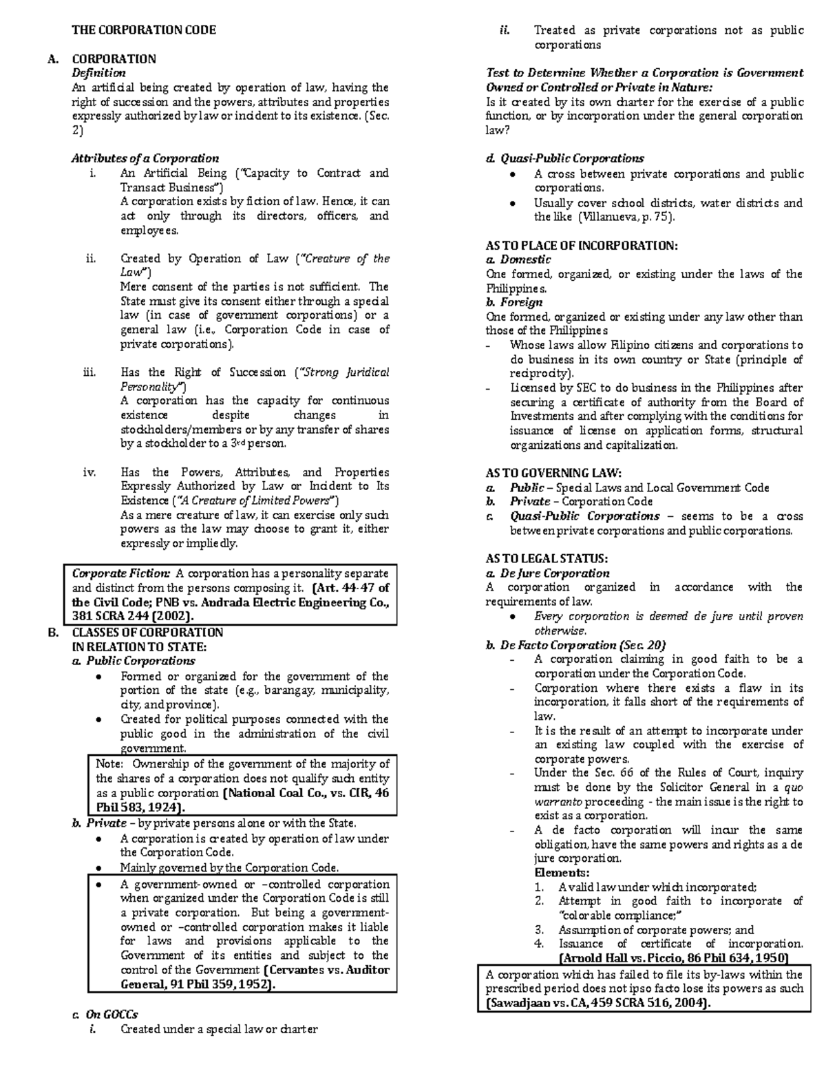 The-corporation-code-reviewerpdf compress notes - THE CORPORATION CODE ...