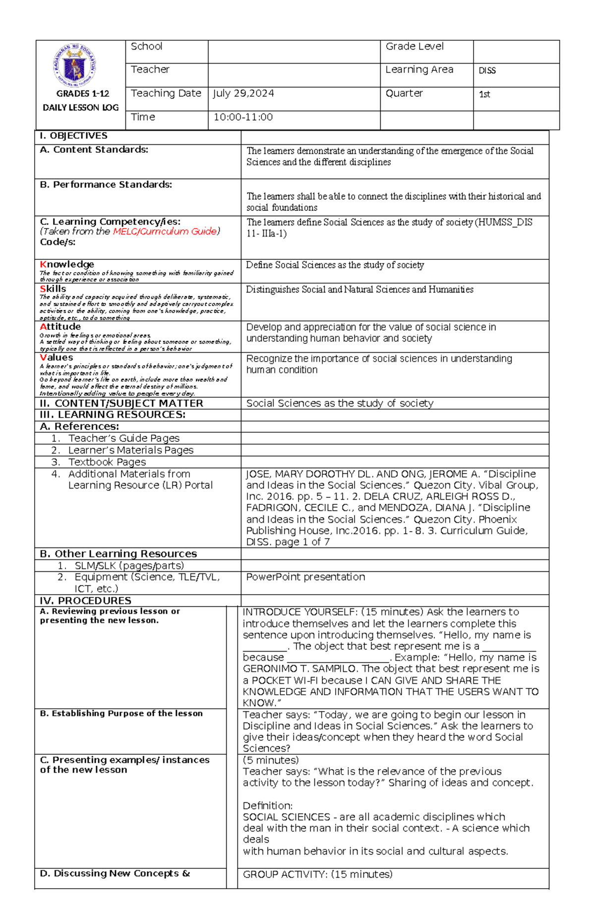 DISS dlp no. 1 - Disciplines and Ideas in the Social Sciences - GRADES ...