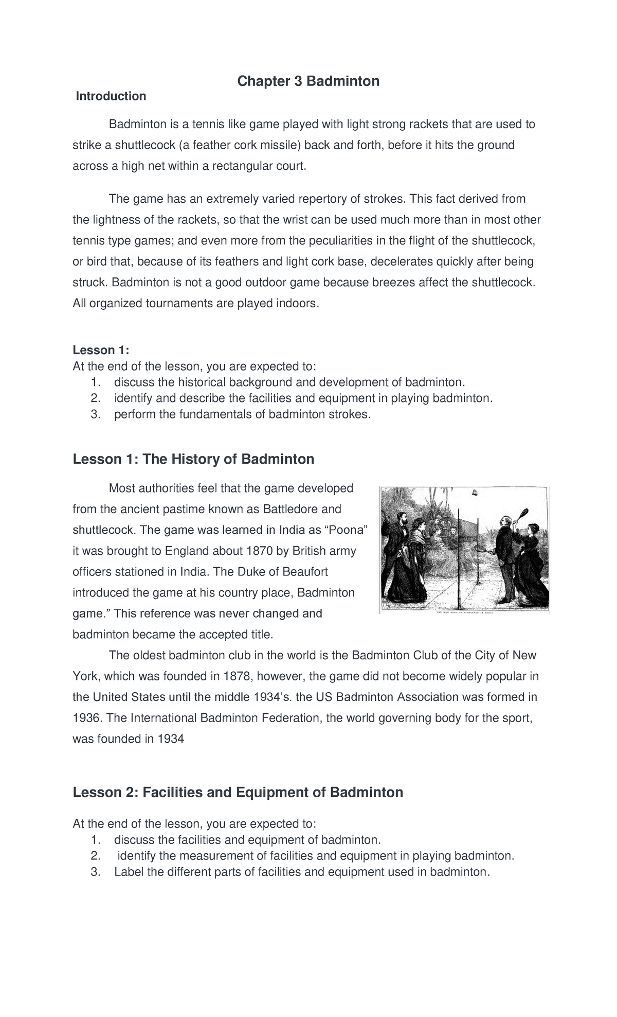 Chapter-3-Badminton - Notes - Chapter 3 Badminton Introduction ...