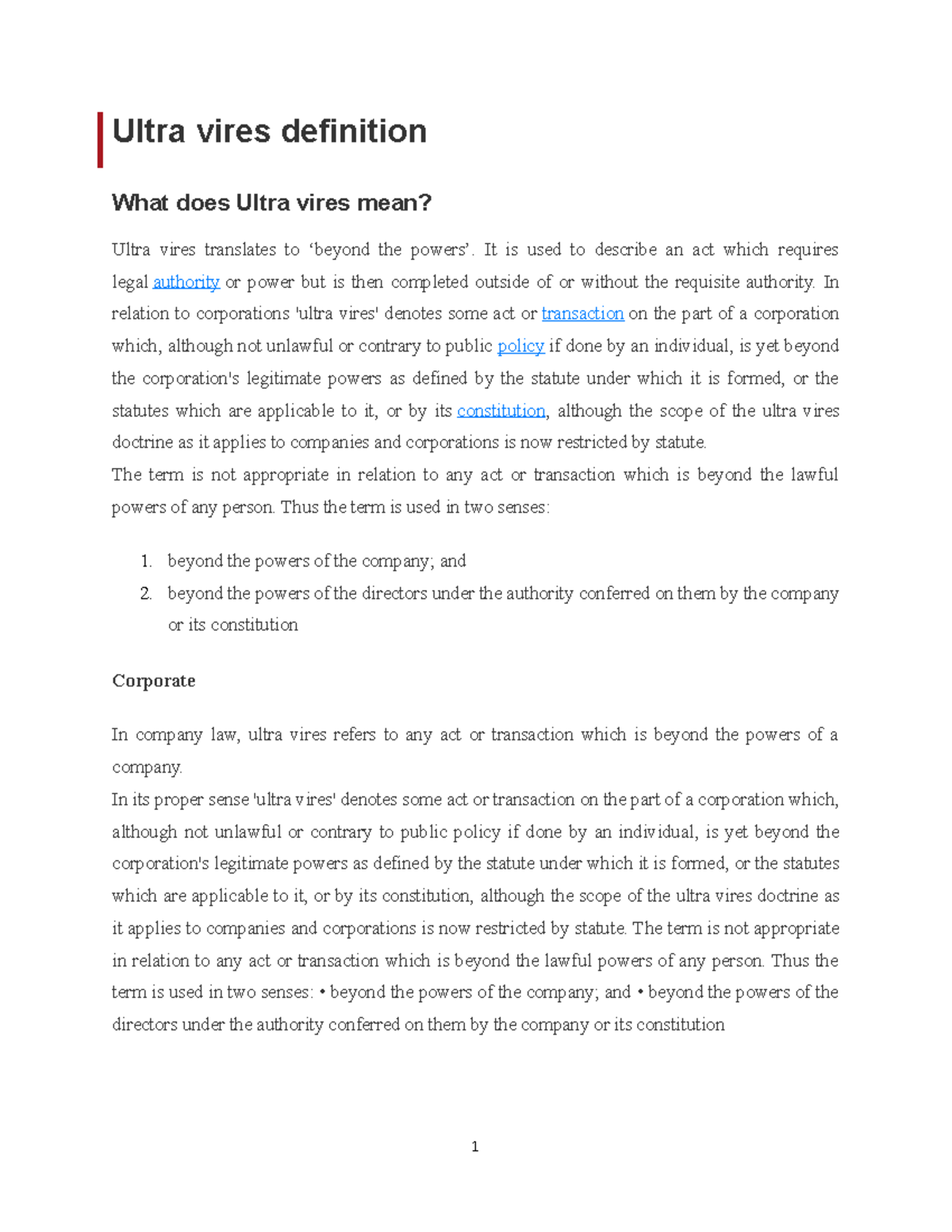 Ultra vires definition - Ultra vires definition What does Ultra vires ...